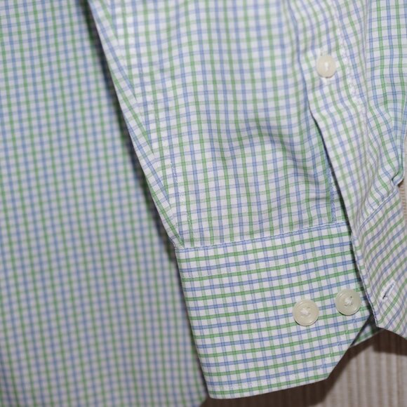Peter Millar | Shirts | Peter Millar Nanoluxe Easycare Green Blue Mini Twill Shirt 55 Long ...